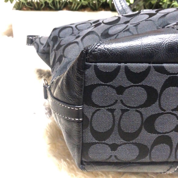 Coach | Bags | Coach Maggie Signature Black Canvas Leather Tote ...